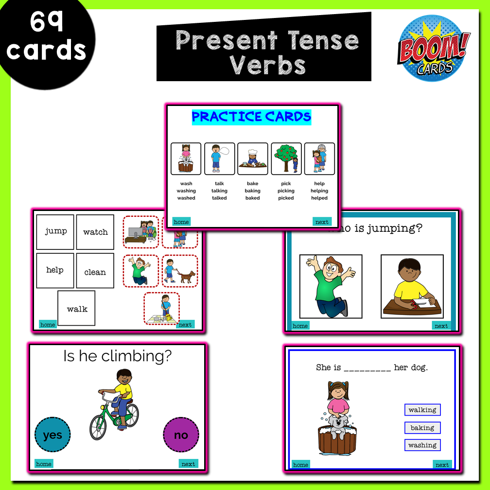 Verbs Present and Past Tense Boom Cards - Classful
