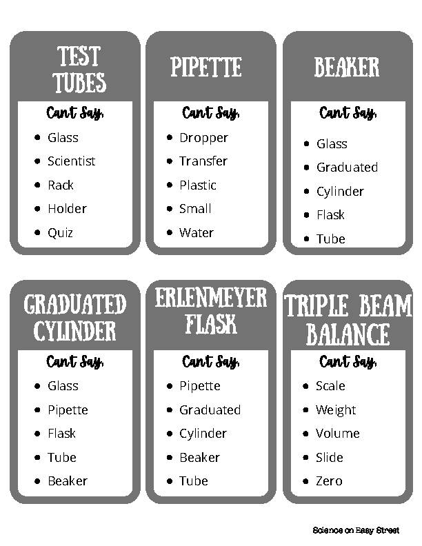 Lab Equipment No-Go Review Game - Classful