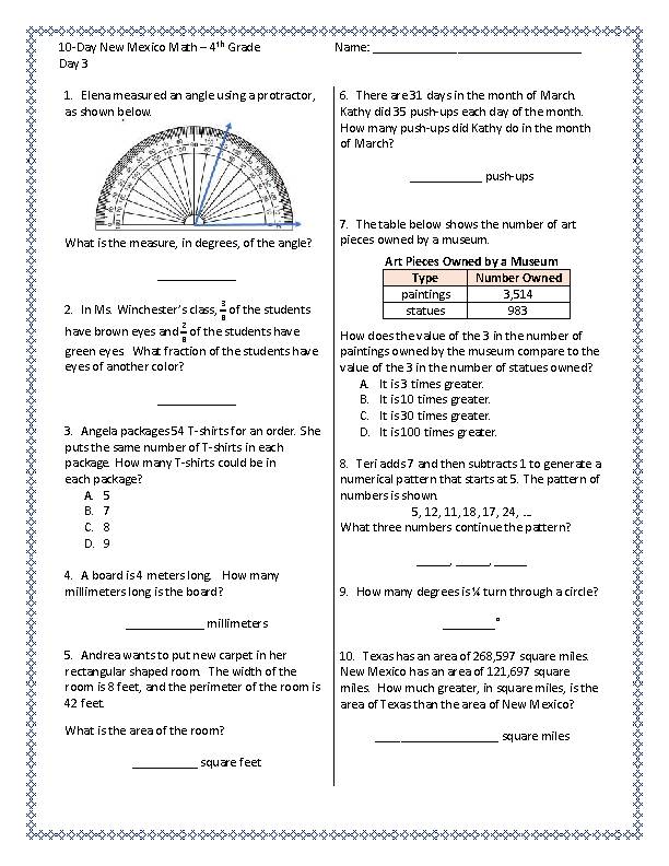 4th Grade New Mexico PARCC Math Test Prep / Review - 10 Days of ...