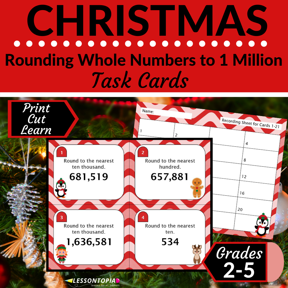 Rounding Whole Numbers | Task Cards | Christmas - Classful