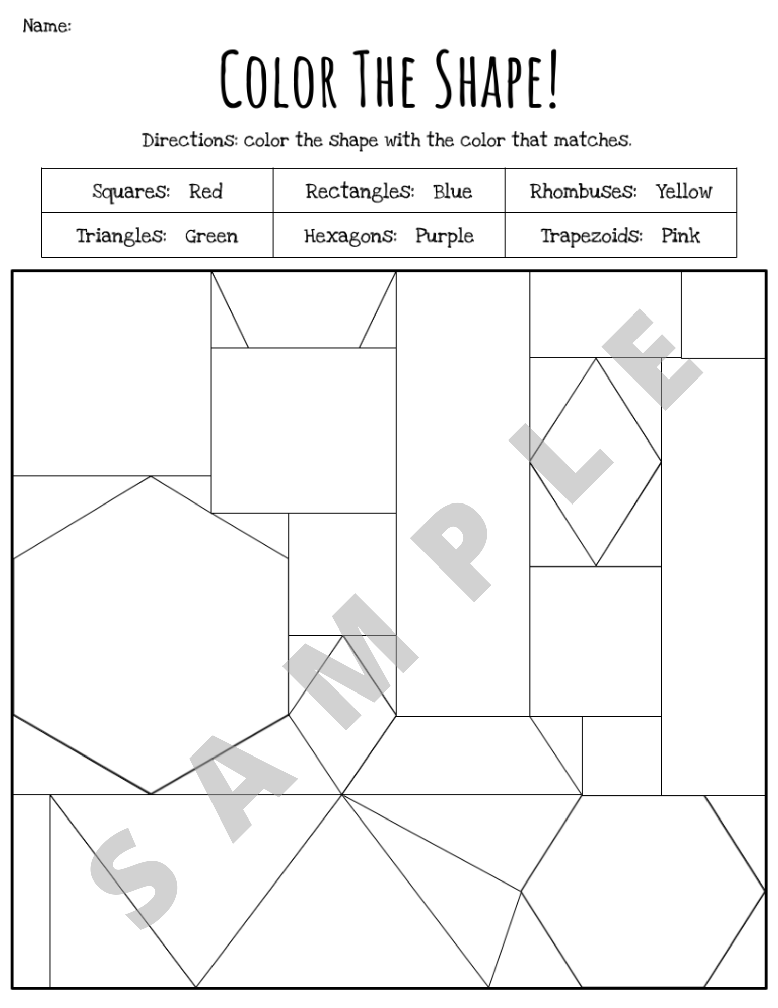 Color in the Shapes- Squares, Rectangles, Triangles, Hexagons ...