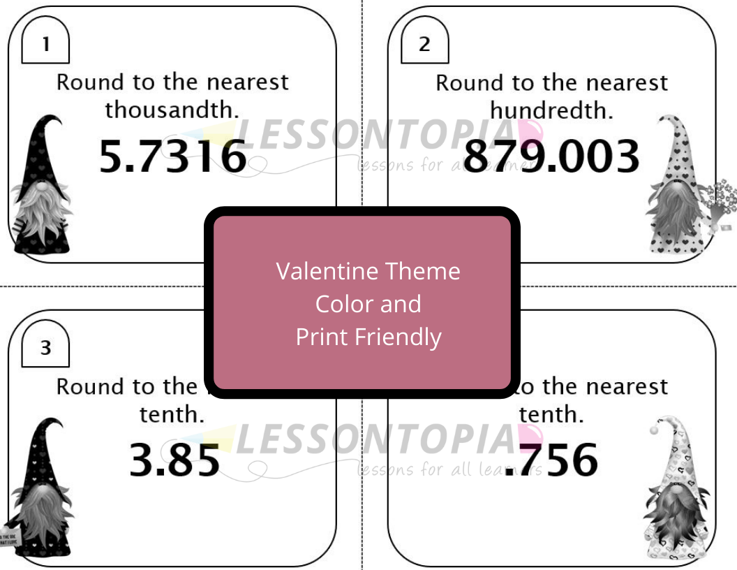 Rounding Decimals | Task Cards | Valentine - Classful