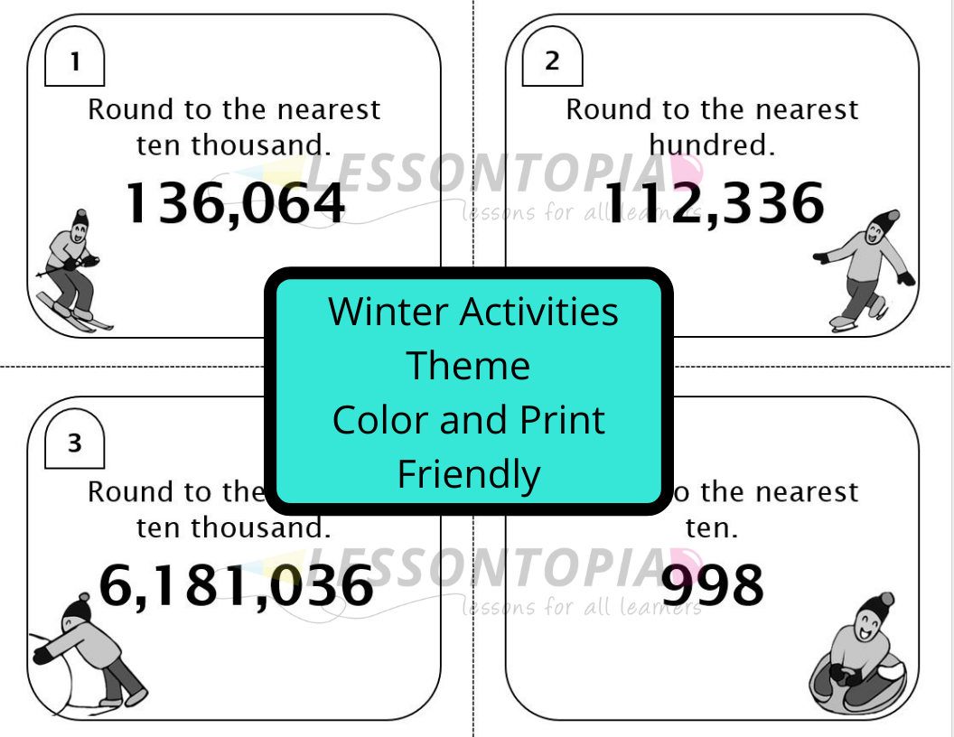 Rounding Whole Numbers | Task Cards | Winter - Classful