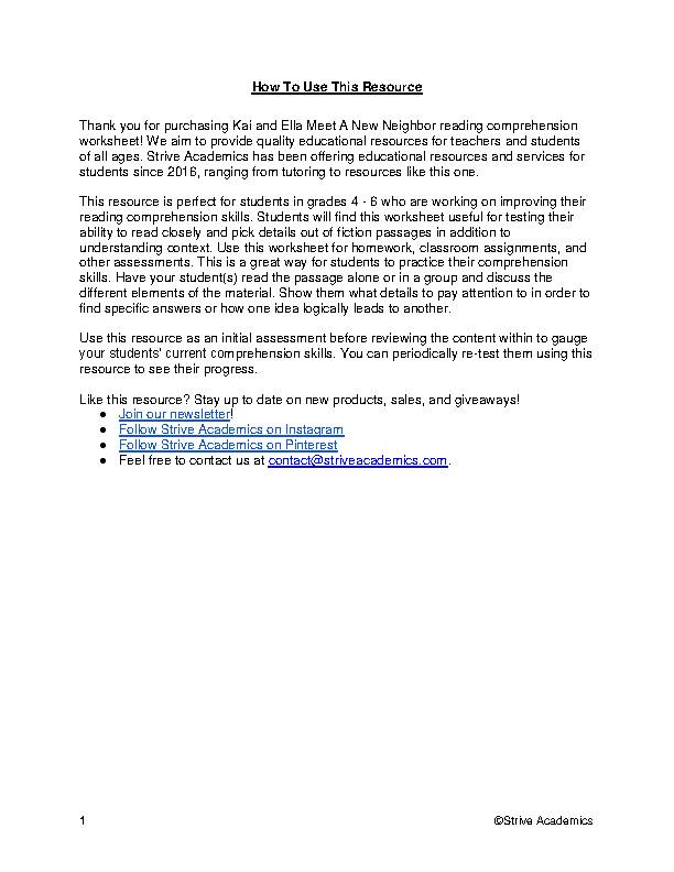 Kai and Ella Meet A New Neighbor Fiction Reading Comprehension ...