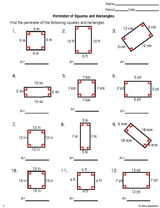 Perimeter of Squares and Rectangles Worksheet - Set #1 - Classful