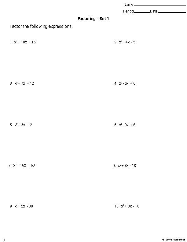 Factoring Quadratic Expressions - Set #1 - Classful
