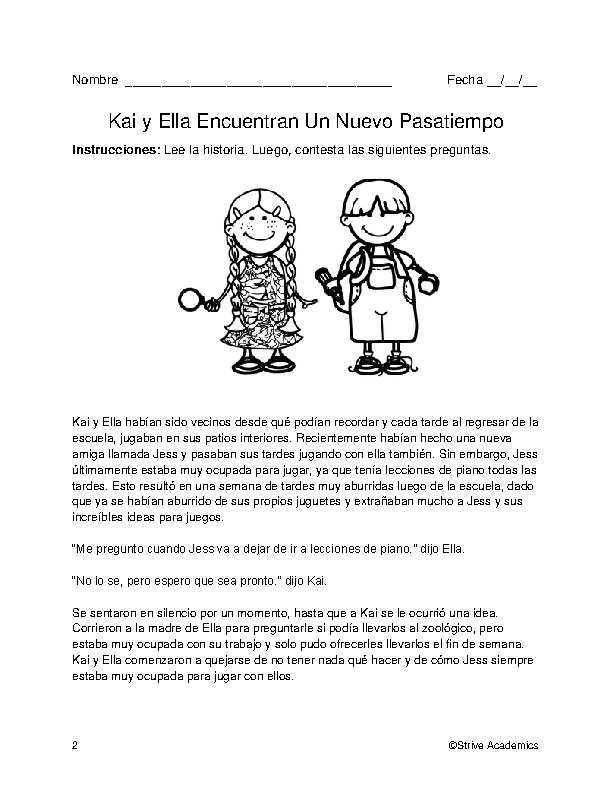 Kai and Ella Find A New Hobby Fiction Spanish Reading Comprehension ...