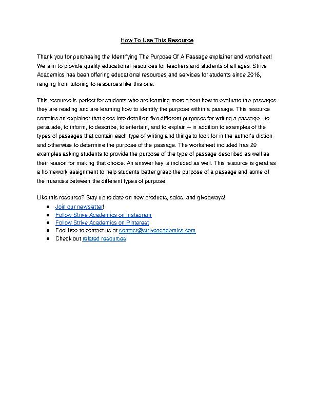 Identifying The Purpose Of A Passage Reading Comprehension Practice ...