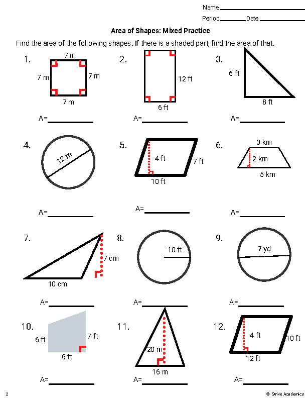 Finding Area Mixed Practice Worksheet - Set #1 - Classful