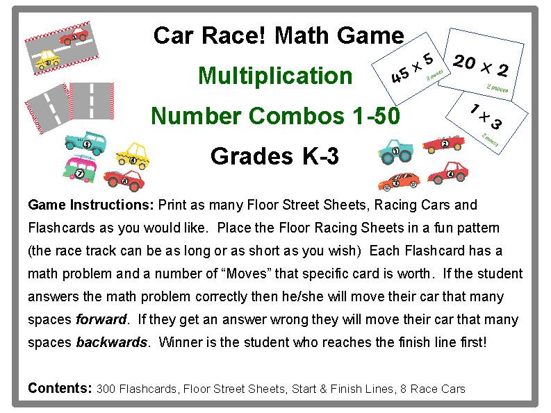 Car Race - Printable Math Game - Multiplication - 300 Flashcards - K-3 ...