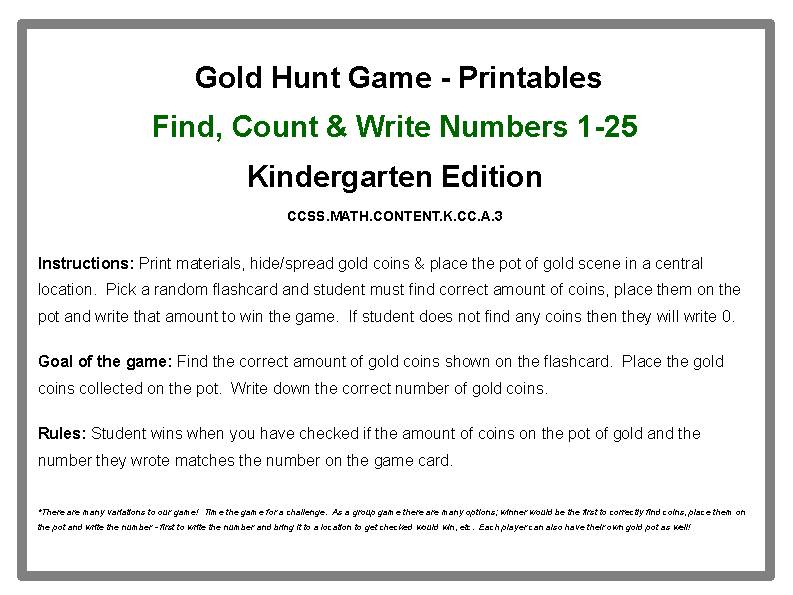 Gold Hunt - Printable Math Game - Find, Count & Write Numbers ...