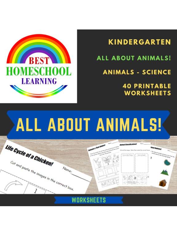 All About Animals - 40 Printable Worksheets - Science - Kindergarten ...