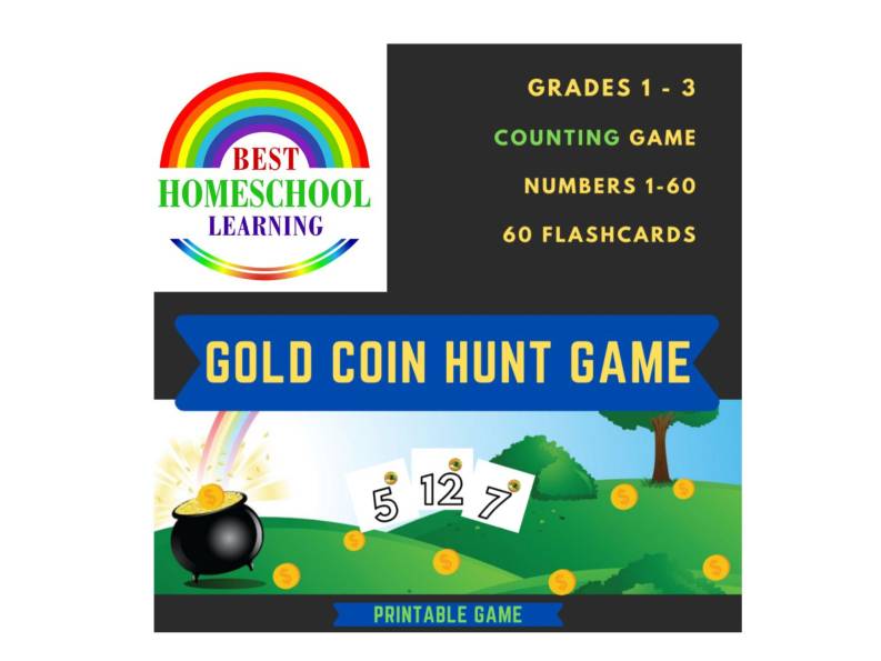Gold Hunt - Printable Math Game - 60 Flashcards - Grades 1-3 - Classful