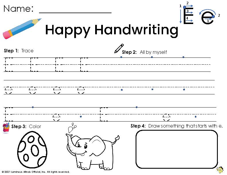 Handwriting Letter E Worksheet - Classful