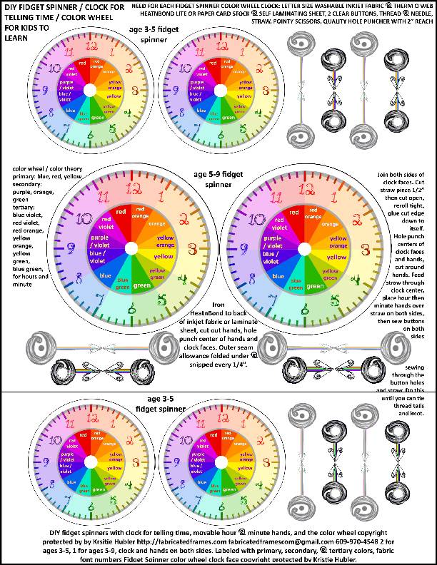 3 DIY Fidget Spinners Telling Time Clock Face Color Wheel Fabric Font ...
