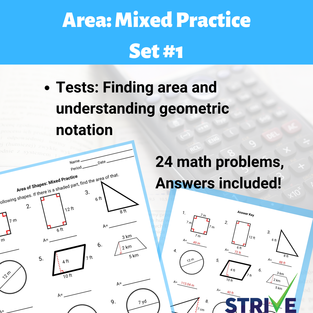 Finding Area Mixed Practice Worksheet - Set #1 - Classful