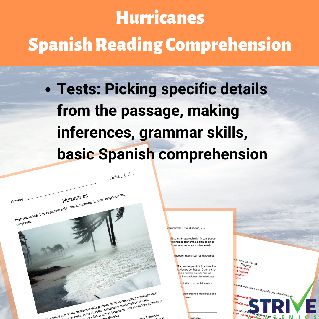 Hurricanes Spanish Reading Comprehension Worksheet - Classful