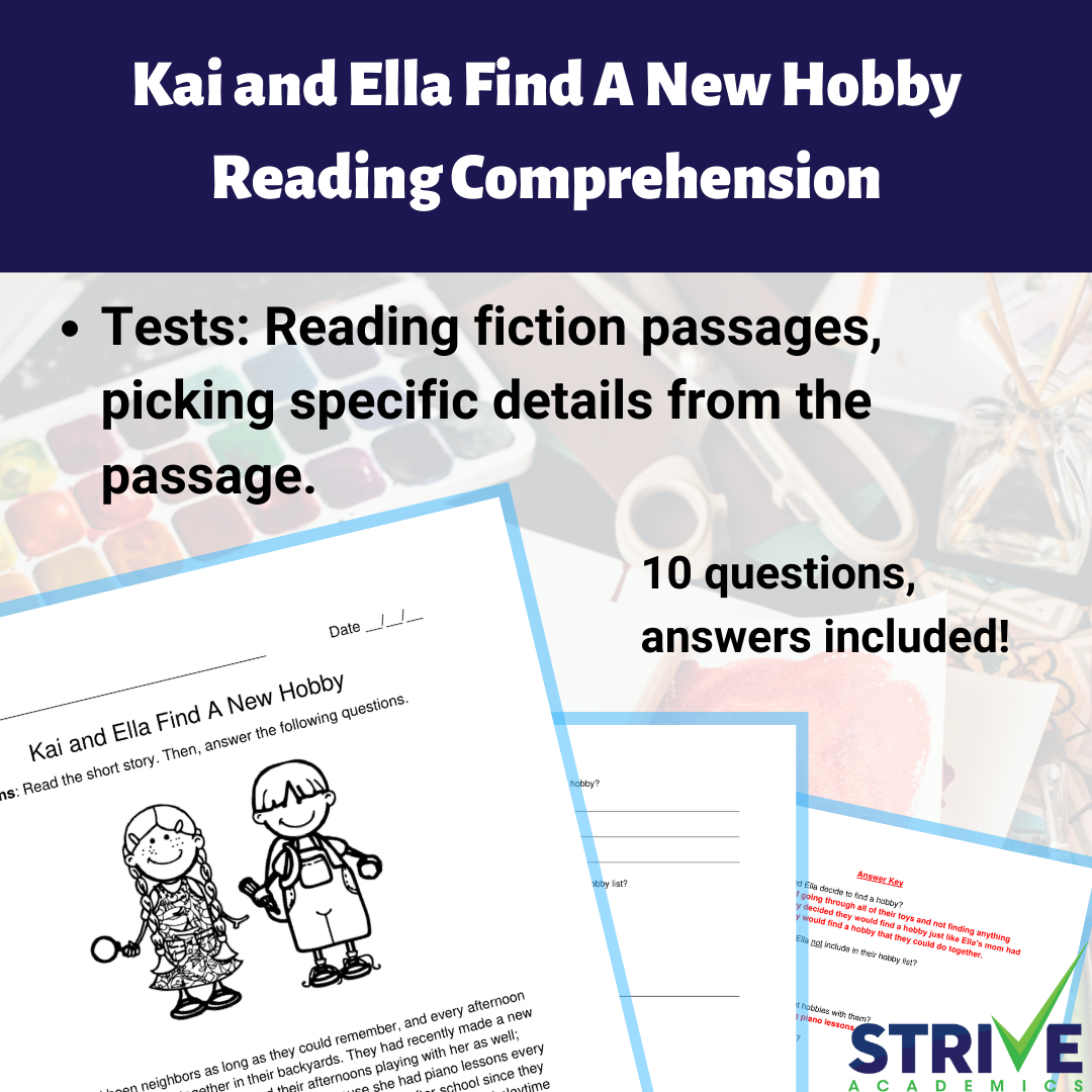 Kai and Ella Find A New Hobby Fiction Reading Comprehension Worksheet ...
