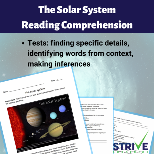 The Solar System Reading Comprehension Worksheet - Classful