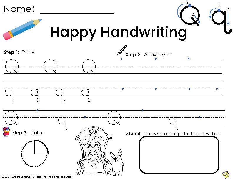 Handwriting Letter Q Worksheet - Classful