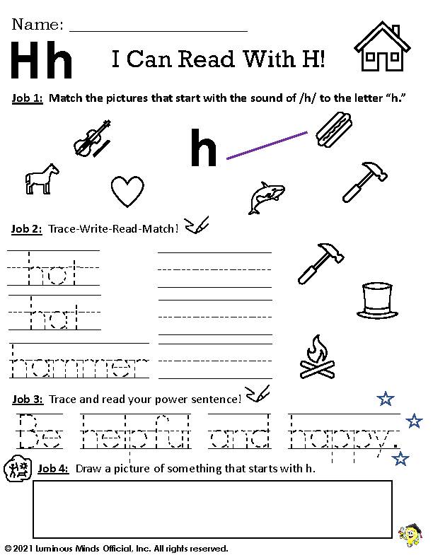 Phonics Worksheet- Letter H - Classful