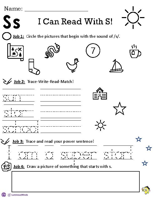 Phonics Worksheet- Letter S - Classful