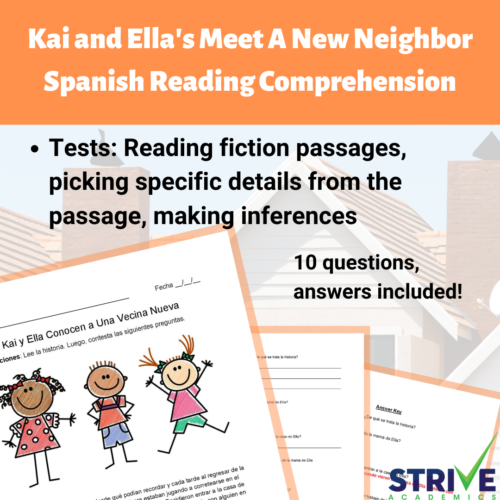 Kai and Ella Meet A New Neighbor Spanish Fiction Reading Comp Worksheet ...