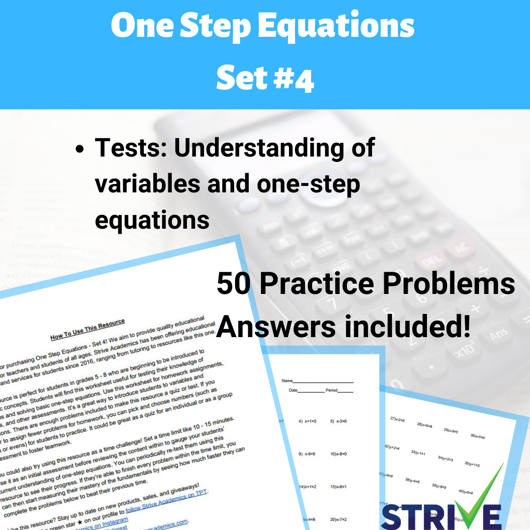 One Step Equations - Set 4 - Classful