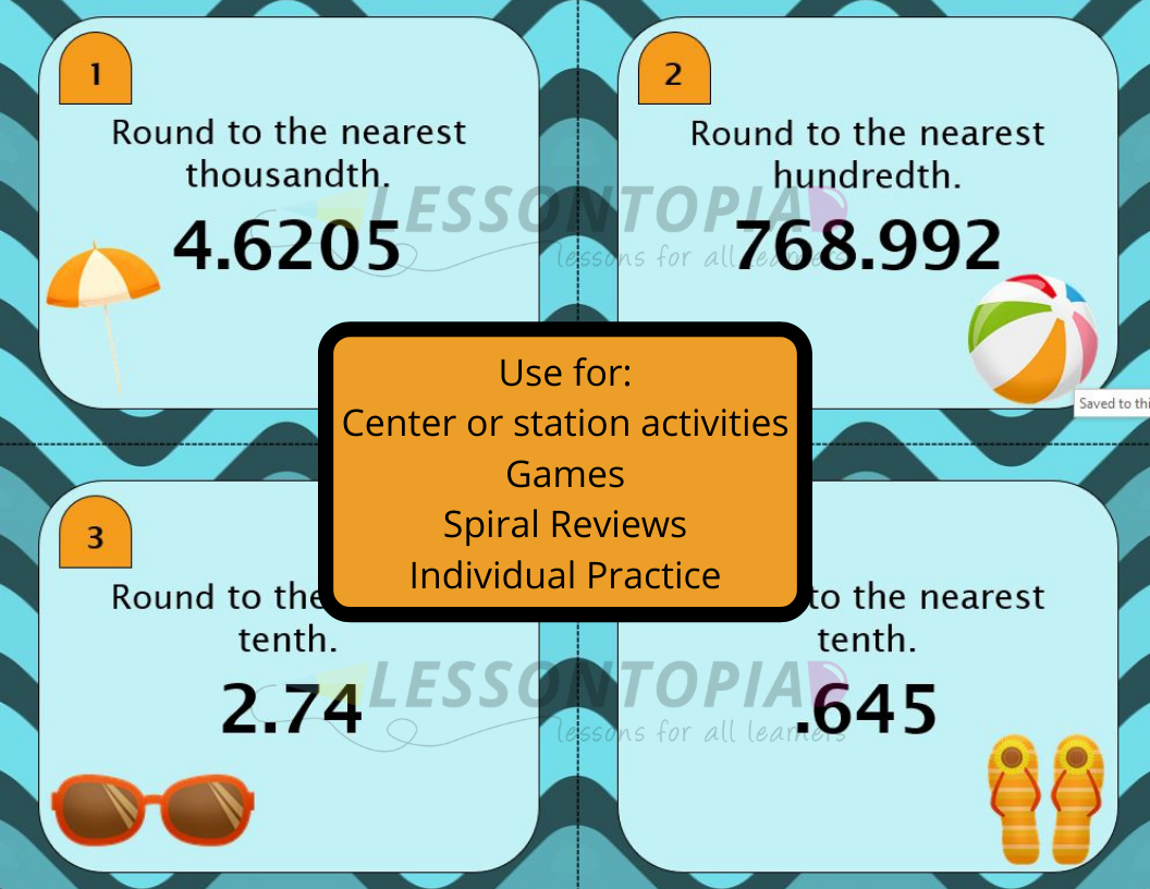 Rounding Decimals | Task Cards | Summer Theme - Classful