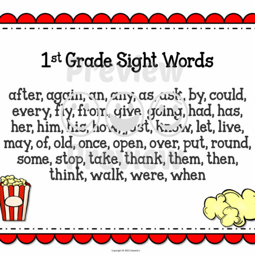 1st Grade Sight Words Bingo Popcorn - Classful