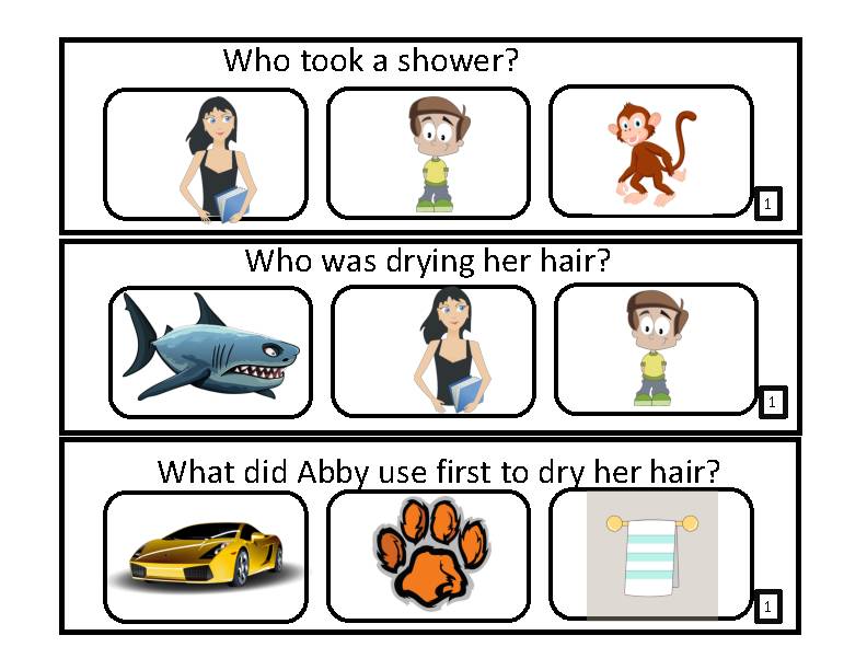 Mini Stories with WH question, PART 2- Question Answers/Visuals - Classful