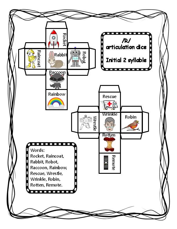 Articulation Dice /R/ -- 30 total dice -- Initial, Medial, Final ...