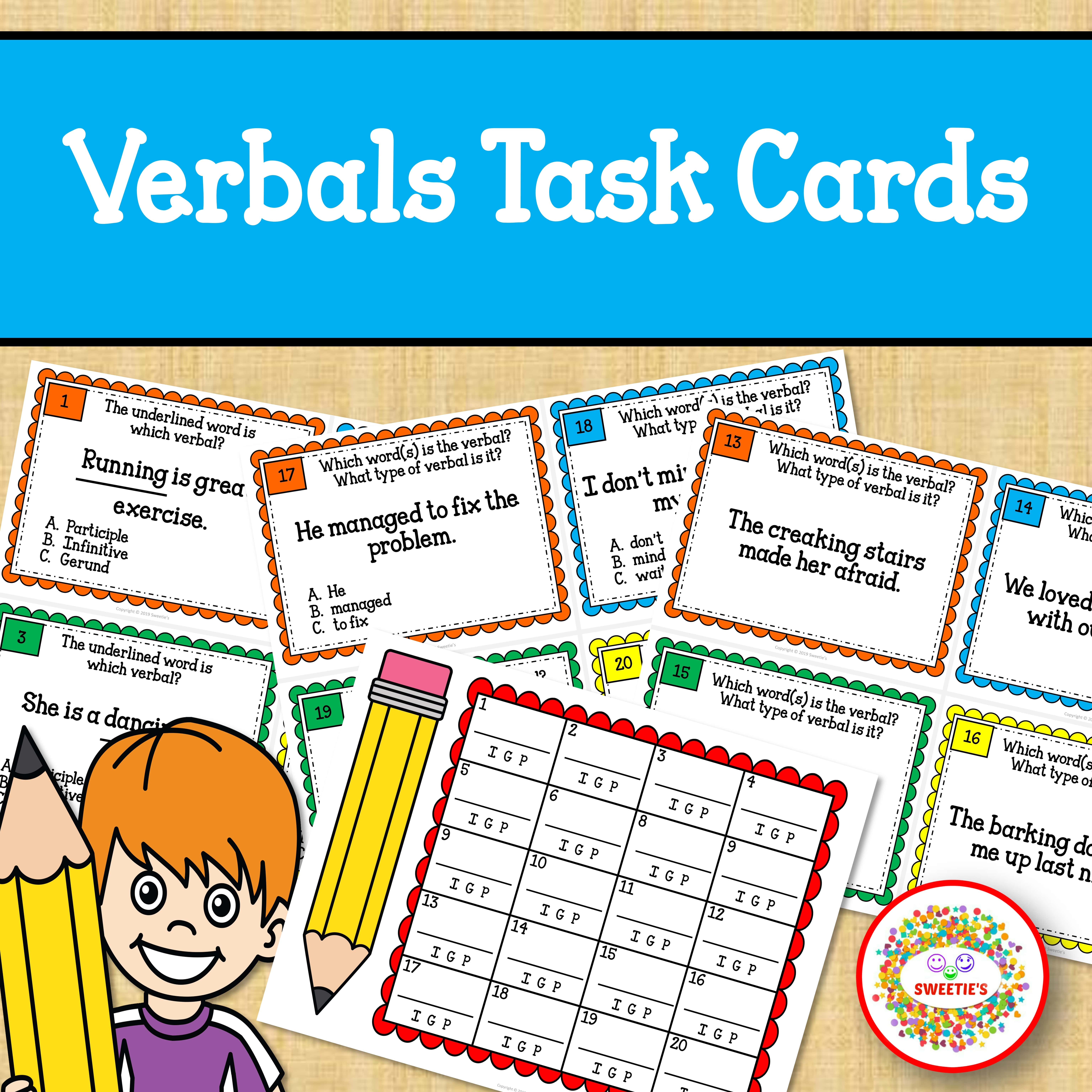 Verbals Task Cards - Classful