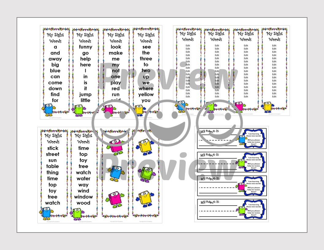 Dolch Sight Words and Nouns Bookmarks - Book Buddy - Classful