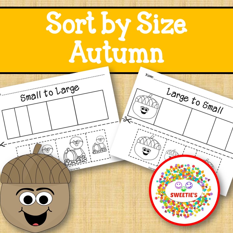 Sort by Size Activity Sheets - Color, Cut, and Paste - Autumn - Classful