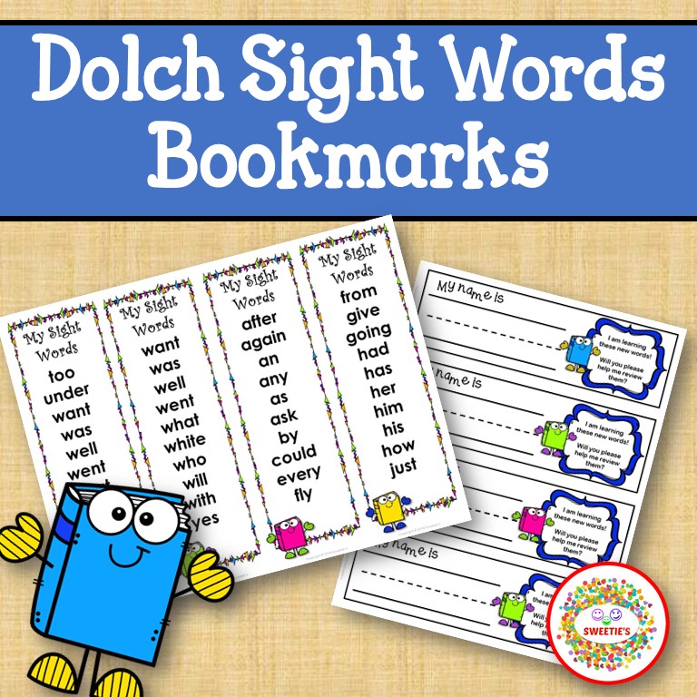 Dolch Sight Words and Nouns Bookmarks - Book Buddy - Classful