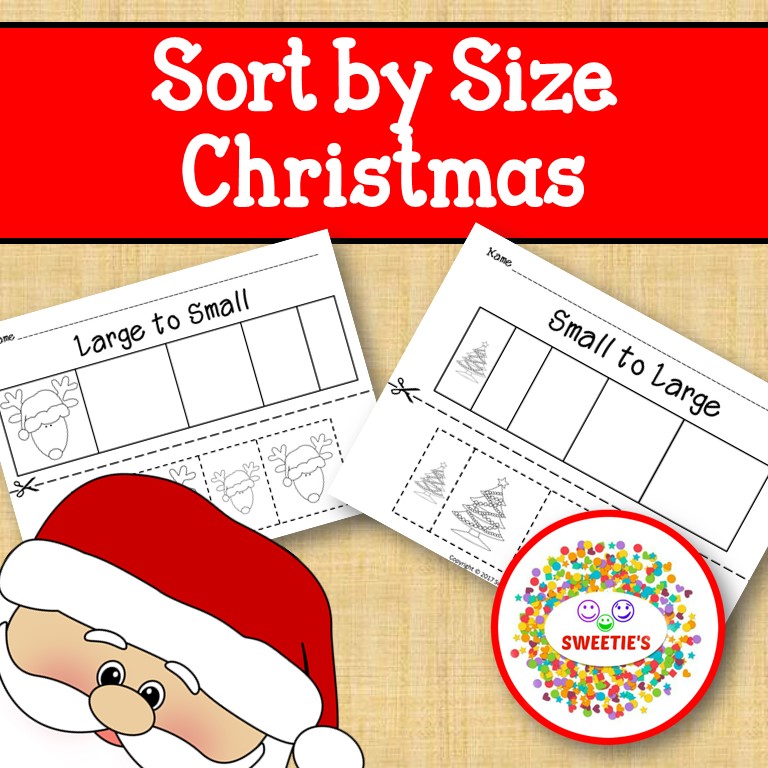 Sort by Size Activity Sheets - Color, Cut, and Paste - Christmas - Classful