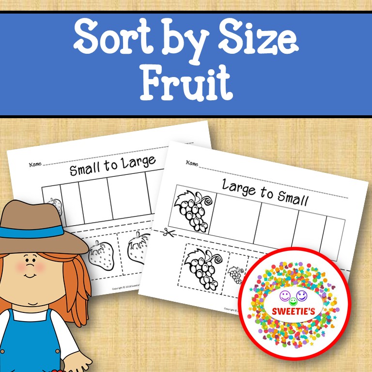 Sort by Size Activity Sheets - Color, Cut, and Paste - Fruit - Classful