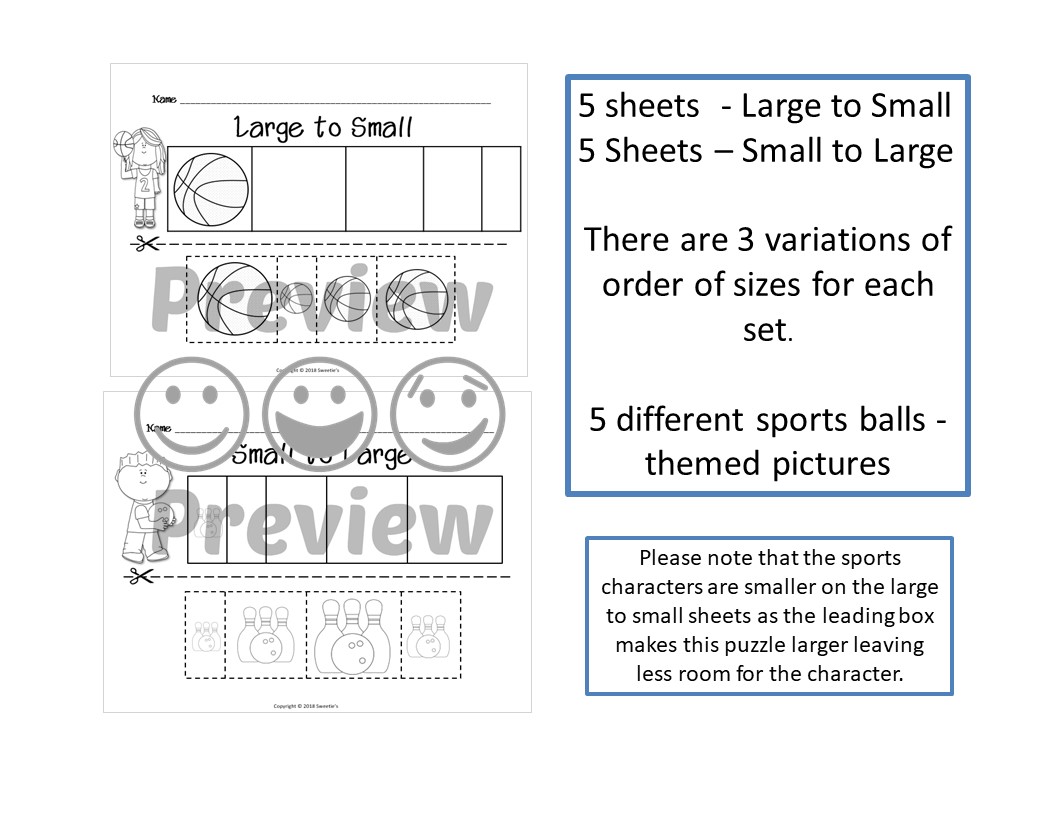 Sort by Size Activity Sheets - Color, Cut, and Paste - Sports Balls ...