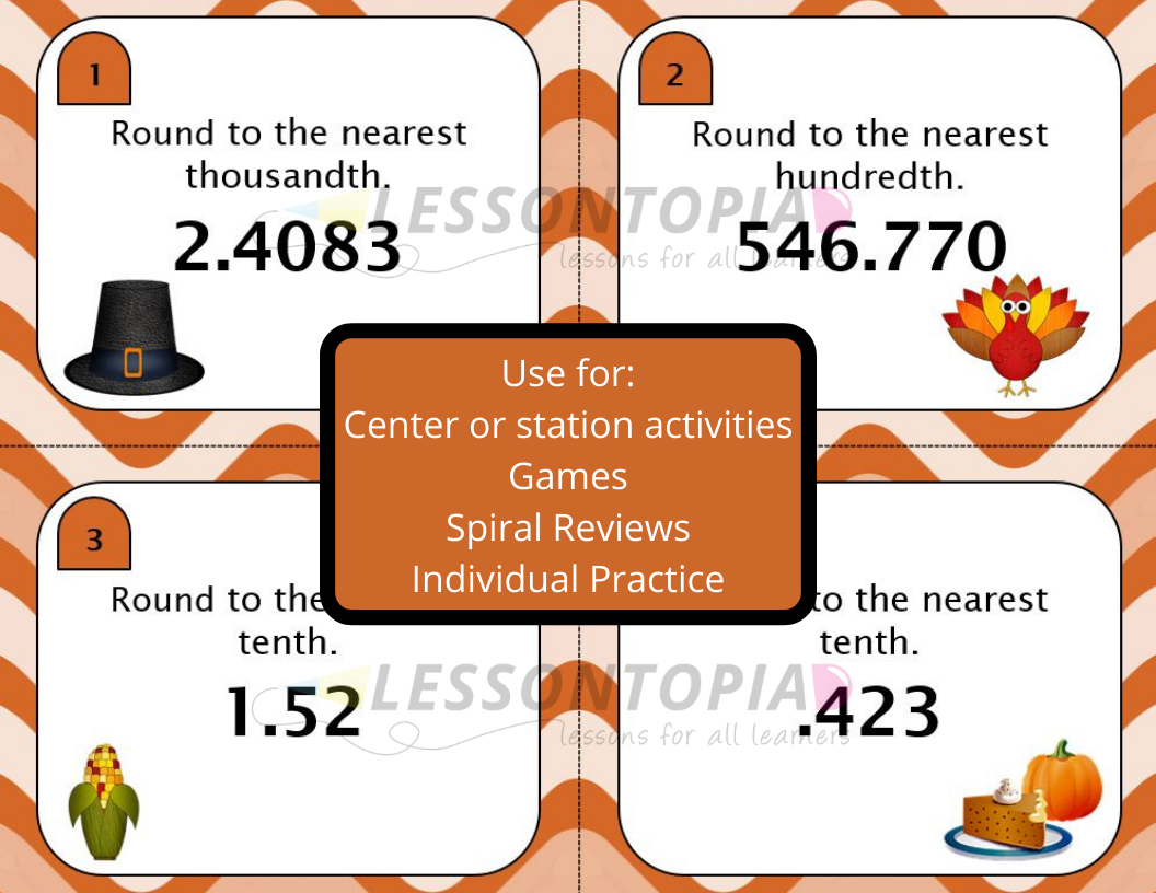 Rounding Decimals | Task Cards | Thanksgiving - Classful