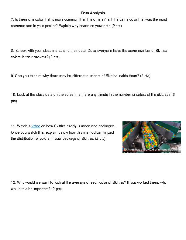 Skittle Statistics Excel Lab - Classful