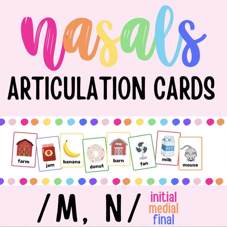 Nasals M and N Articulation Picture Cards- Initial Medial Final Word ...