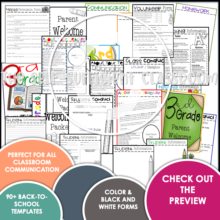 Back to School Third Grade Parent Information Packet- Customizable ...