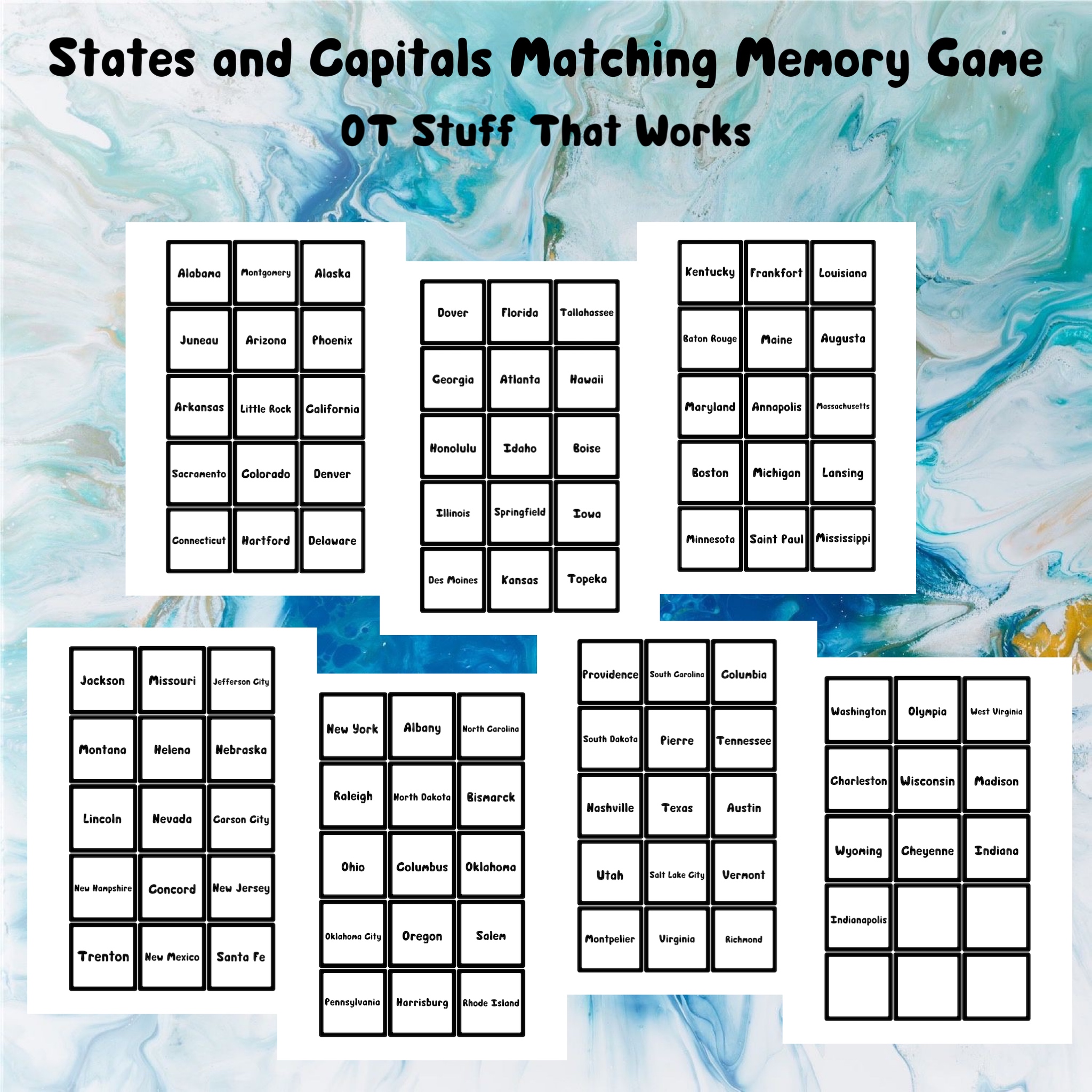 States and Capitals Matching Memory Game - Classful
