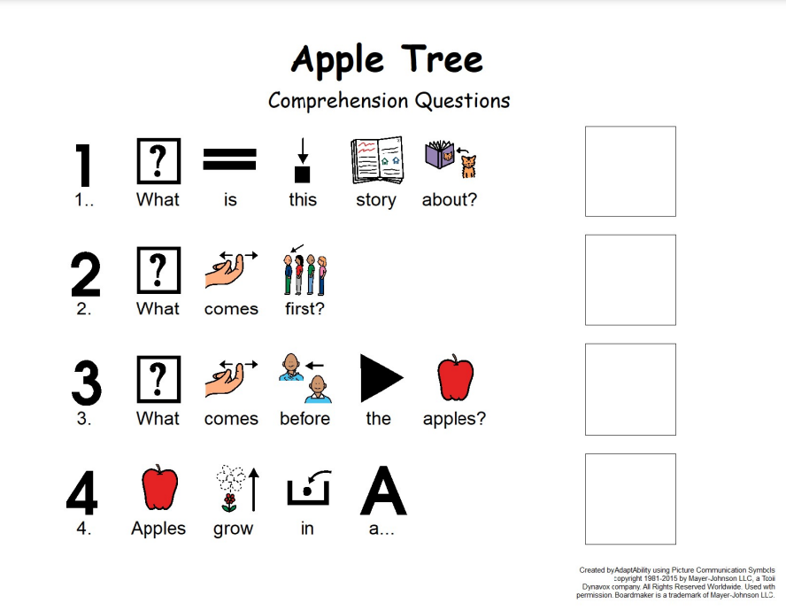 Apple Tree Pack: Boardmaker adapted activities for special needs ...