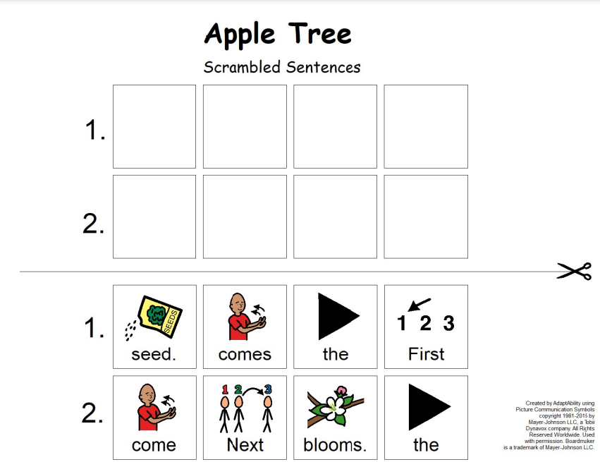 Apple Tree Pack- Boardmaker adapted activities for special needs ...