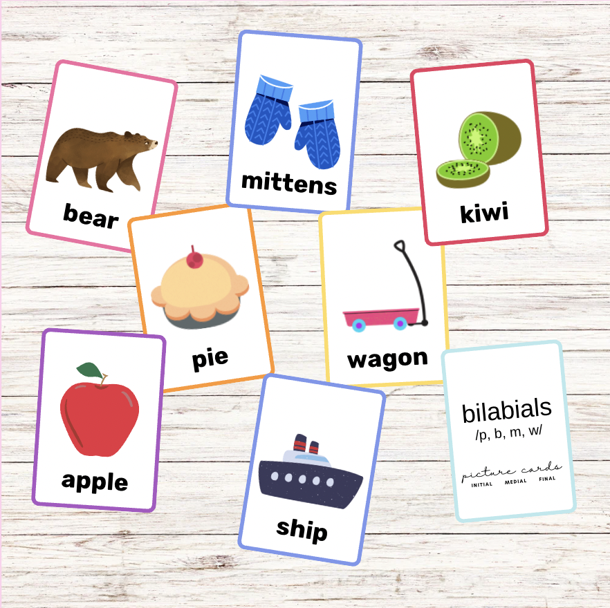 Bilabial Picture Cards- Initial Medial Final Word Positions /p, b, m, w ...