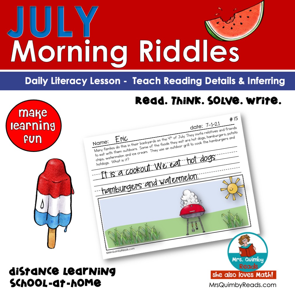 July Morning Riddles | Morning Seat Work | Literacy Center | Writing ...