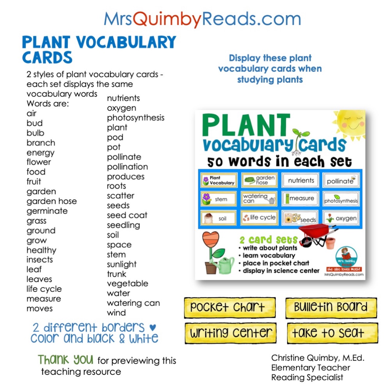 Plant Vocabulary | Word Cards for Writing Center | Bulletin Boards ...