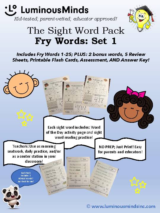 Sight Word Worksheet Bundle Pack Set 1 | Fry Words 1-25 Plus Bonus ...